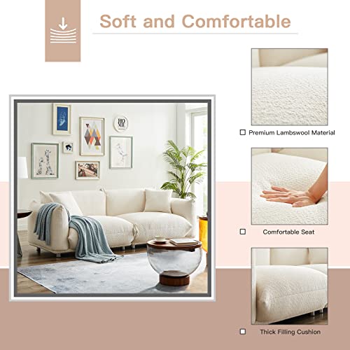 Hommoo Mid Century Modern Couch for Living Room Bedroom,Soft Loveseat Sofa, Sherpa Sofa with Metal Legs, Comfy Couch, 87" W Small Couch for Small Space with Pillows White