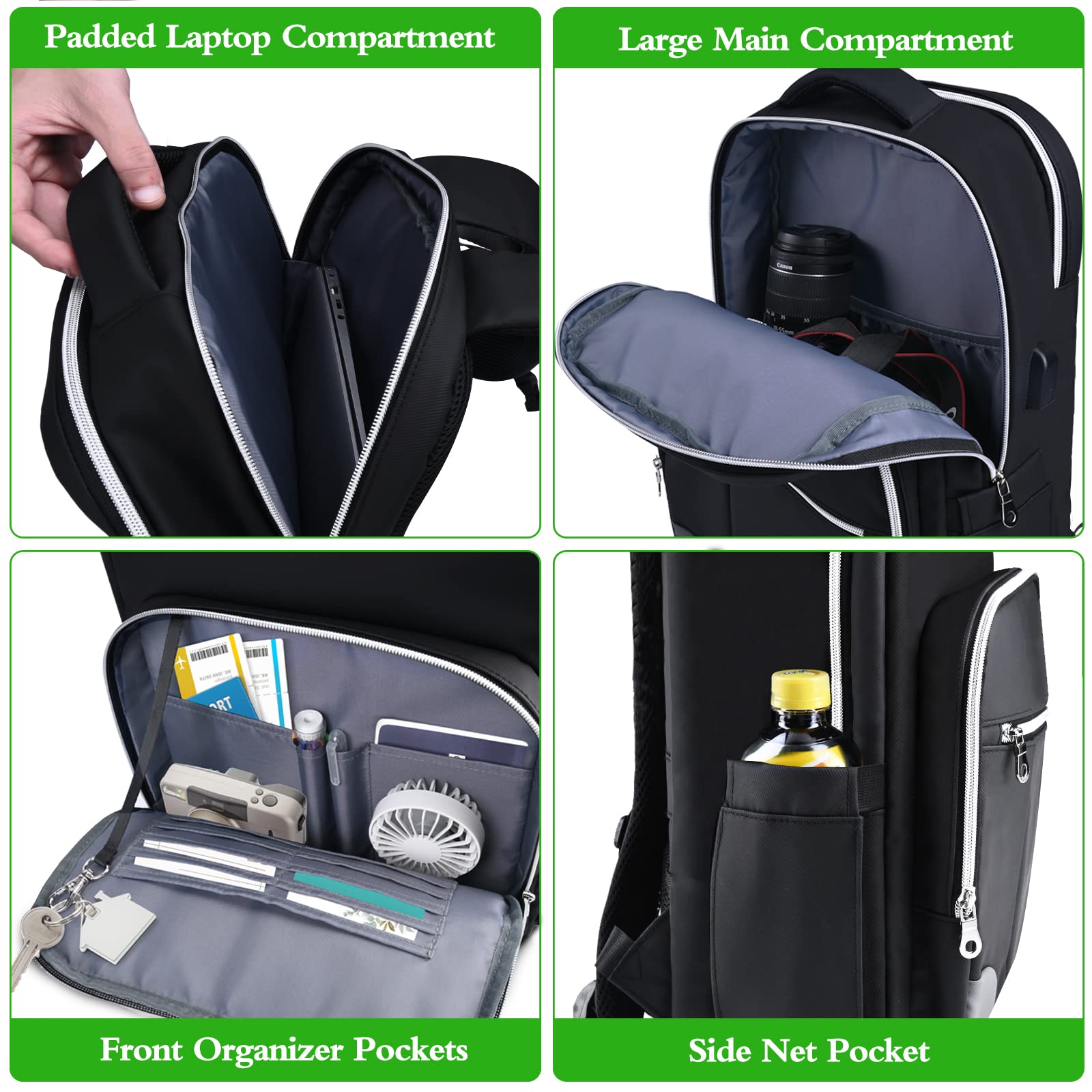 Business Laptop Backpack for Men with USB Charging Port, Durable Water Resistant College School Bookbag Travel Computer Backpack with Laptop Compartment Fits Up to 17 Inch Laptop Notebook, Black