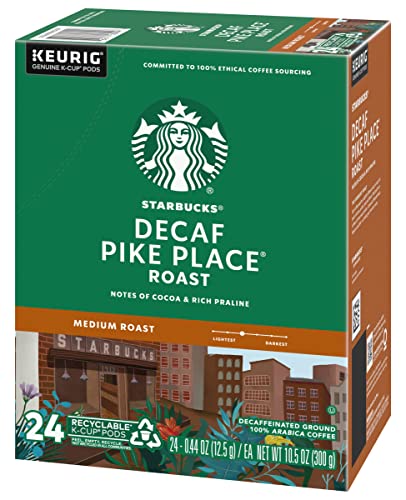 Starbucks Coffee K-Cup Pods, Decaf Pike Place Roast, Medium Roast Decaffeinated Coffee, Keurig Genuine K-Cup Pods, 24 CT K-Cups Per Box (Pack of 1 Box)