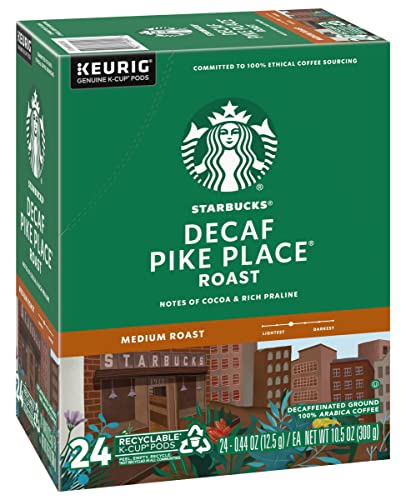 Starbucks Coffee K-Cup Pods, Decaf Pike Place Roast, Medium Roast Decaffeinated Coffee, Keurig Genuine K-Cup Pods, 24 CT K-Cups Per Box (Pack of 1 Box)