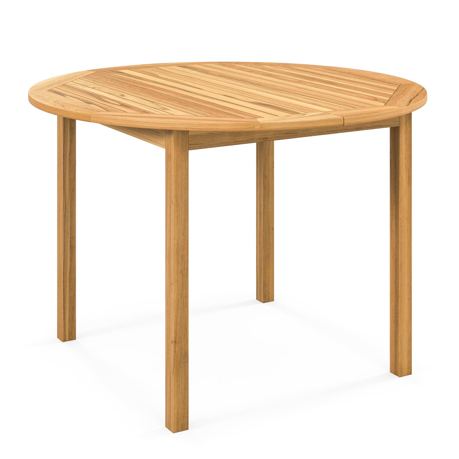 Tangkula Round Outdoor Dining Table, Acacia Wood 4-Person Large Dining Table, Farmhouse Patio Indoor Bistro Table, for Yard Deck Lawn Dining Room