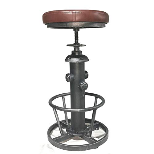 Topower American Antique Industrial Round Bottom Adjustable Height Cafe Coffee Retro Vintage Stylish Water Pipe Design Pub Kitchen Bar Stool (Silver, PU Leather Top)