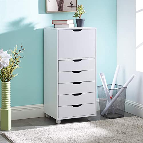 Naomi Home Carly 6-Drawer Office Storage File Cabinet on Wheels, Mobile Under Desk Filing Drawer Unit, Craft Storage Organization for Home, Office β White