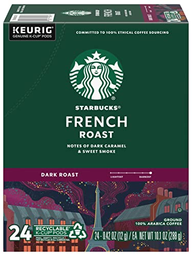 Starbucks Coffee K-Cup Pods, French Roast, Dark Roast Coffee, Notes of Dark Caramel & Sweet Smoke, Keurig Genuine K-Cup Pods, 24 CT K-Cups/Box (Pack of 1 Box)