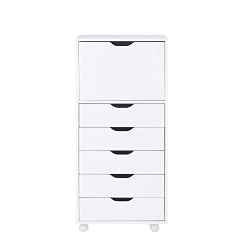 Naomi Home Carly 6-Drawer Office Storage File Cabinet on Wheels, Mobile Under Desk Filing Drawer Unit, Craft Storage Organization for Home, Office β White