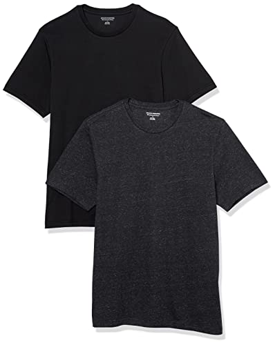 Amazon Essentials Men's Short Sleeve T-Shirts, Slim-Fit, Crewneck, Pack of 2, Black/Charcoal Heather, XX-Large