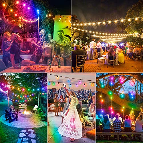 SHINE HAI 2-Pack 48FT Outdoor RGB String Lights, Cafe LED String Light with 30+5 Shatterproof Edison Bulb Dimmable, Commercial Light String for Patio Backyard Christmas Party, 2 Remote, 96FT