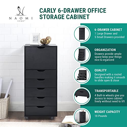 Naomi Home Carly 6-Drawer Office Storage File Cabinet on Wheels, Mobile Under Desk Filing Drawer Unit, Craft Storage Organization for Home, Office β White