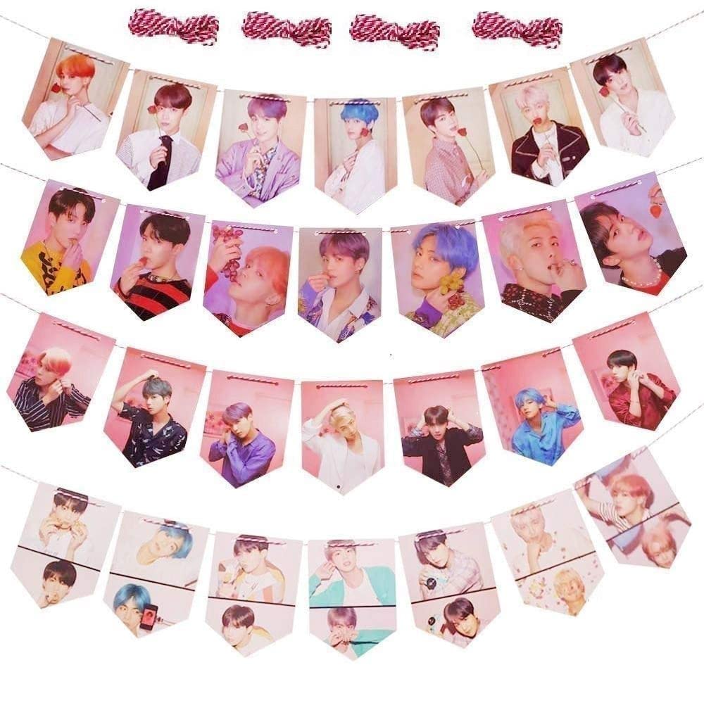 BanTan Boys Birthday Banner Bunting,Personal Banner Flags with 8 Meters String for BanTan Boys Birthday Party Birthday Gift Home Decoration(Pink)