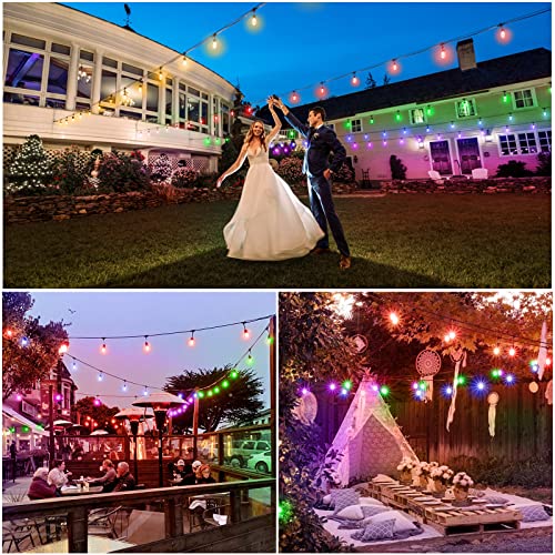 SHINE HAI 2-Pack 48FT Outdoor RGB String Lights, Cafe LED String Light with 30+5 Shatterproof Edison Bulb Dimmable, Commercial Light String for Patio Backyard Christmas Party, 2 Remote, 96FT
