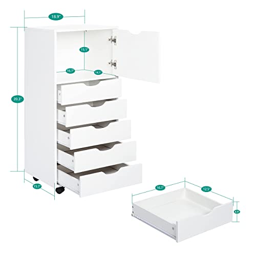 Naomi Home Carly 6-Drawer Office Storage File Cabinet on Wheels, Mobile Under Desk Filing Drawer Unit, Craft Storage Organization for Home, Office β White