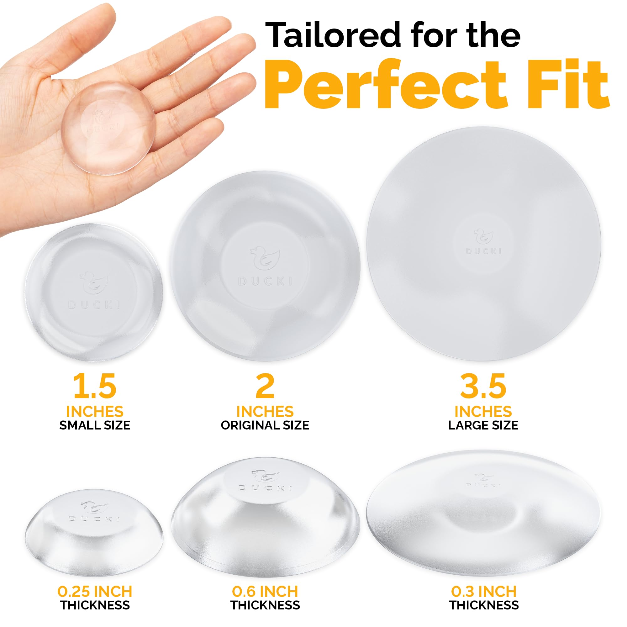 Ducki Door Stopper Wall Protector - Self Adhesive, Quiet, Reusable Shock Absorbent Gel - The Home or Office - Elegant Door Handle Silencer and Wall Protection Solution- (4pk)(Clear)