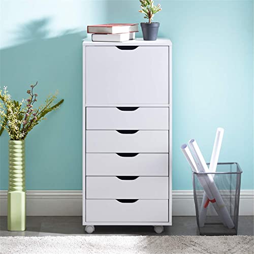 Naomi Home Carly 6-Drawer Office Storage File Cabinet on Wheels, Mobile Under Desk Filing Drawer Unit, Craft Storage Organization for Home, Office β White