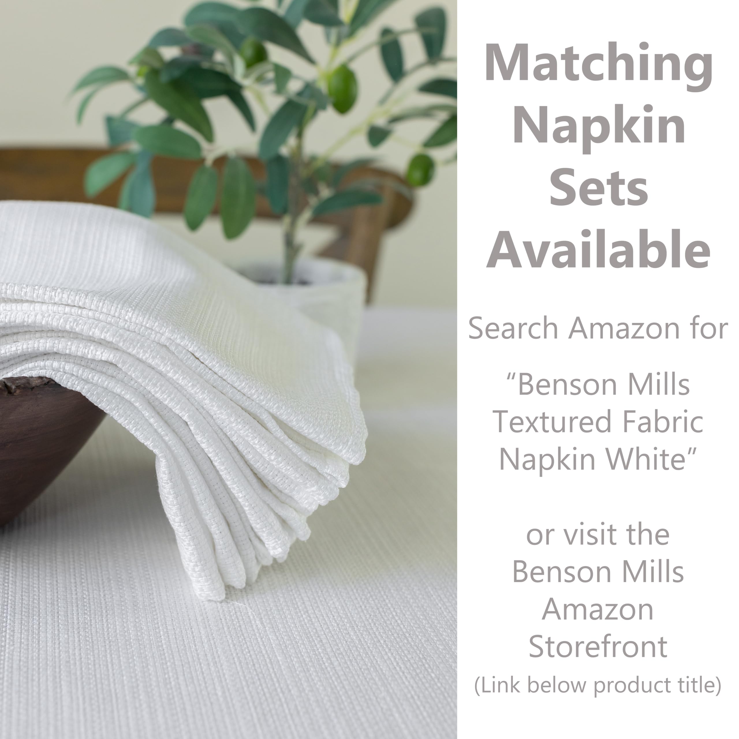 Benson Mills Cameron Textured Fabric Table Cloth, for Everyday Home Dining, Parties, Weddings & Holiday Tablecloths (70" Round, White)