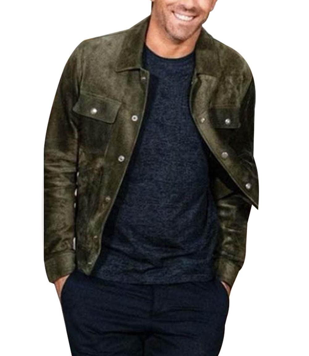 III-FASHIONS Men Red Biker Style Movie Green Suede Leather Jacket | Notice Ryan Reynolds and Nolan Booth Movie Jacket