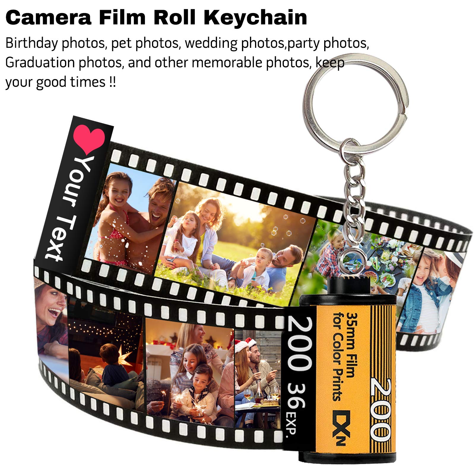 Yananka Personalized Camera Film Roll Keychain with Photo,Custom Personal Roll Keyring,Customized Pictures Gifts for Men Women (15 Photos)