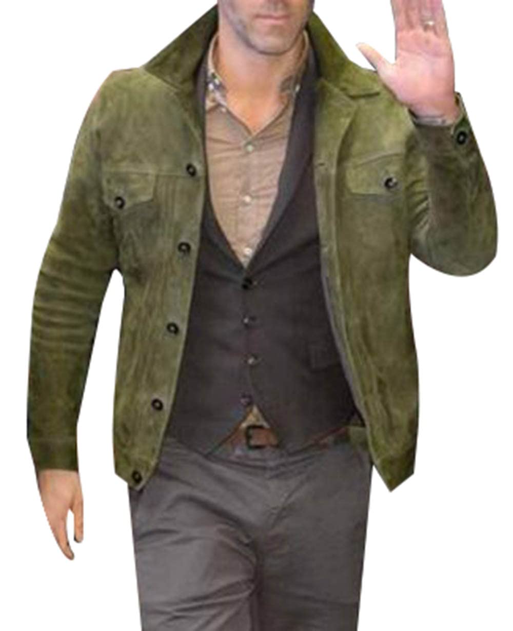 III-FASHIONS Men Red Biker Style Movie Green Suede Leather Jacket | Notice Ryan Reynolds and Nolan Booth Movie Jacket