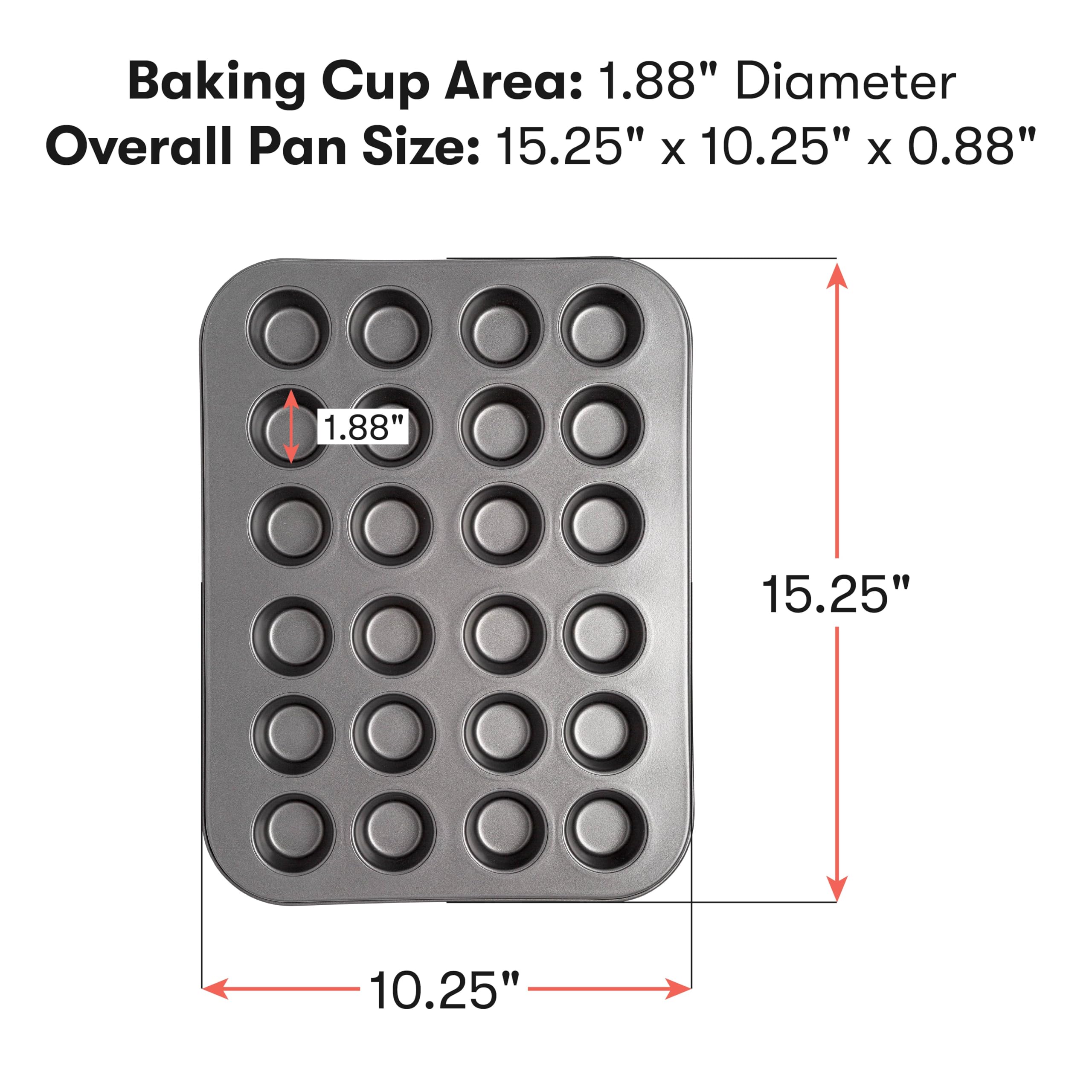 Cooking Light Heavy Duty Nonstick Bakeware Carbon Steel Mini Muffin Pan with Quick Release Coating, Manufactured without PFOA, Dishwasher Safe, Oven Safe, 24-Cup, Gray