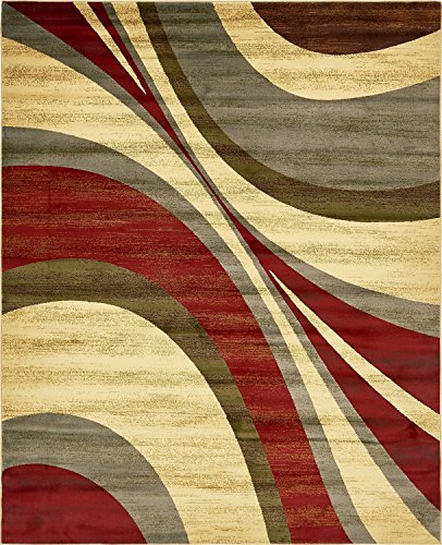 Unique Loom Barista Collection Modern, Abstract, Waves, Urban, Rustic, Warm Colors Area Rug, 8 ft x 10 ft, Beige/Burgundy