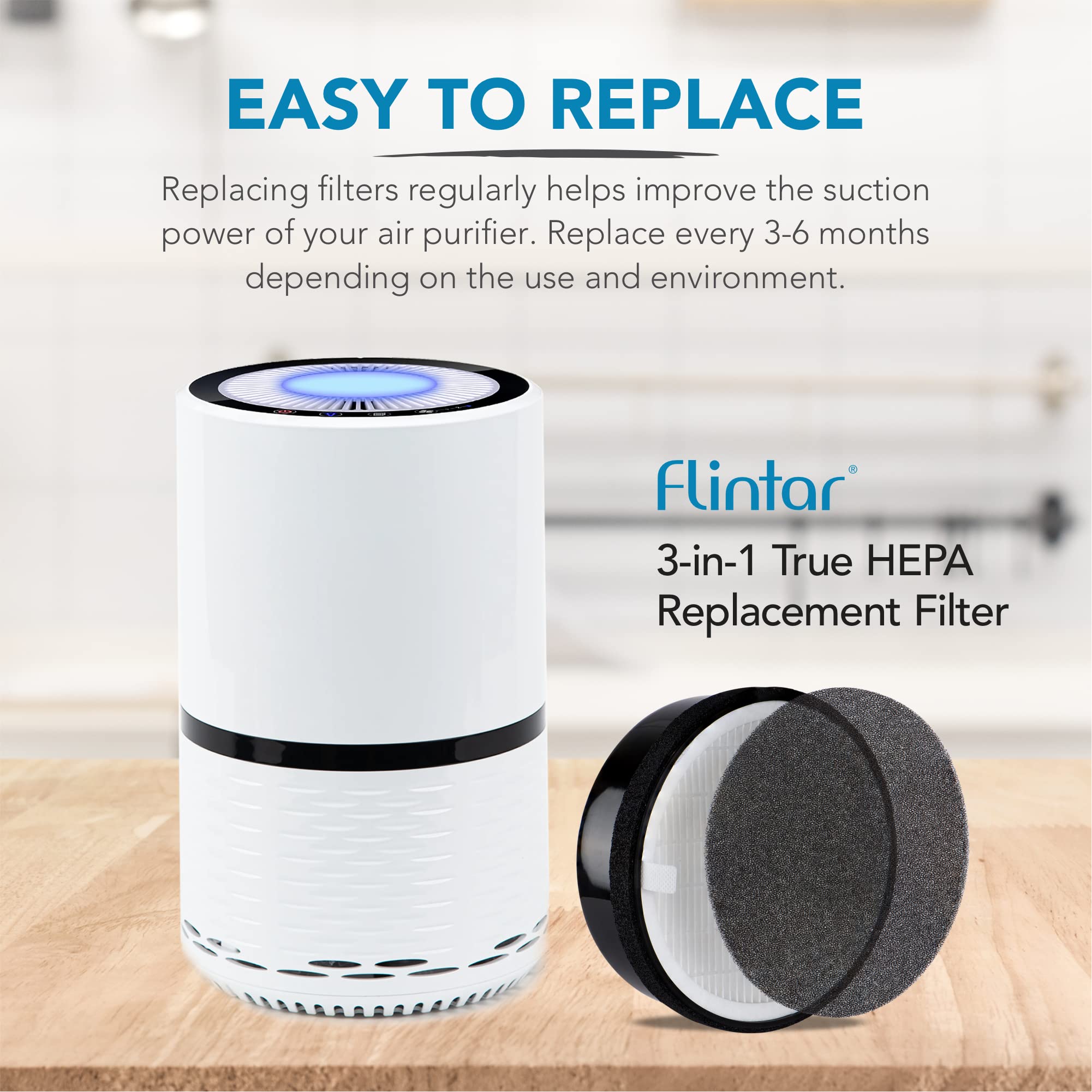 Flintar H13 True HEPA Replacement Filter, Compatible with LV-H132 Air Purifier, Part # LV-H132-RF, 2-Pack