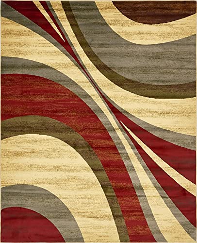 Unique Loom Barista Collection Modern, Abstract, Waves, Urban, Rustic, Warm Colors Area Rug, 8 ft x 10 ft, Beige/Burgundy