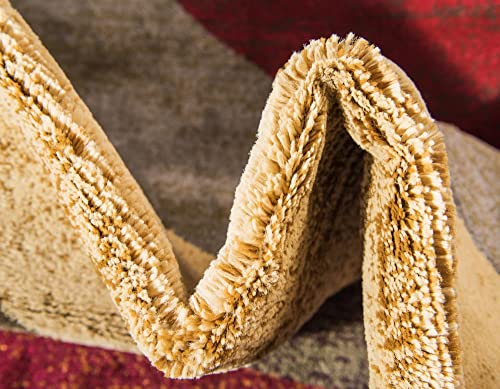 Unique Loom Barista Collection Modern, Abstract, Waves, Urban, Rustic, Warm Colors Area Rug, 8 ft x 10 ft, Beige/Burgundy