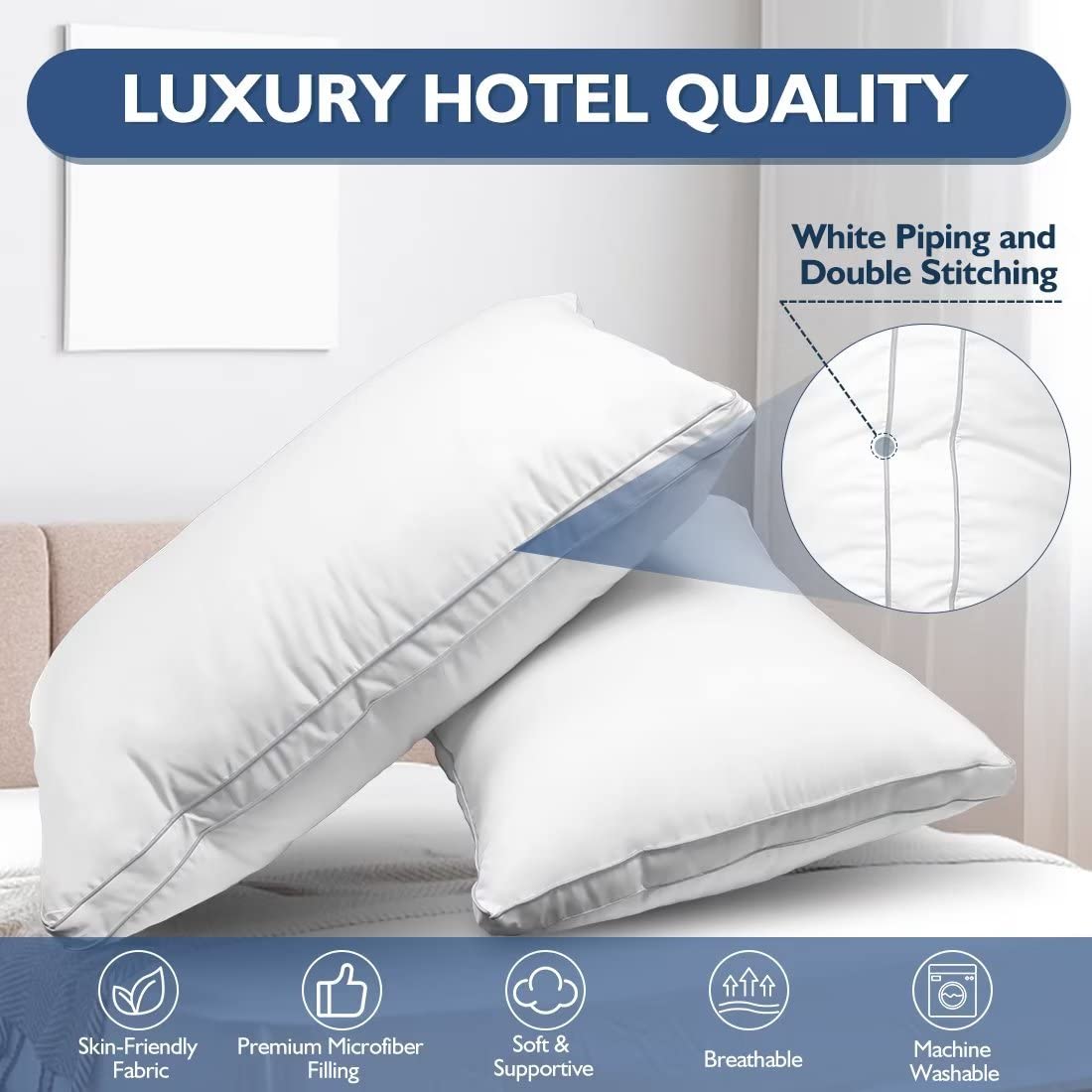 JICUSE Bed Pillows King Size Set of 2, Hotel Quality King Pillows 2 Pack for Sleeping with Soft Down Alternative Filling, Gusseted Bedding Pillow for Back, Stomach or Side Sleepers, 20" x 36"