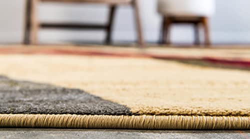 Unique Loom Barista Collection Modern, Abstract, Waves, Urban, Rustic, Warm Colors Area Rug, 8 ft x 10 ft, Beige/Burgundy
