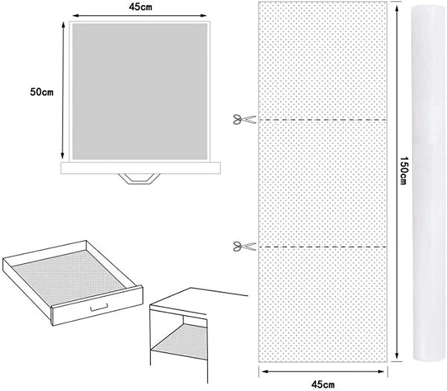 UXTAGR Kitchen Shelf Liner Fridge Liners Drawer Shelf Liner EVA Double Sided Non-Slip Non-Adhesive Anti-Slip Mats for Home Office，Multi-functionLiner Transparent Diamond Pattern（17.7”x 59”）