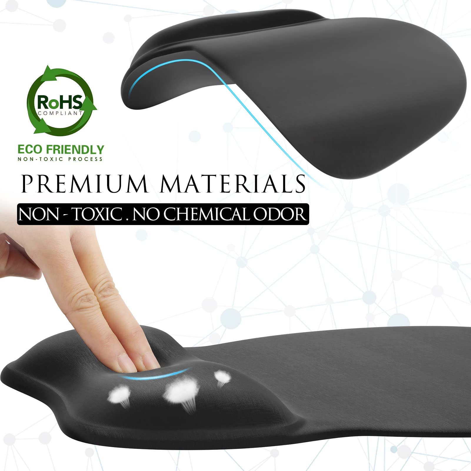 MROCO Ergonomic Mouse Pad with Wrist Support Gel Mouse Pad with Wrist Rest, Comfortable Computer Mouse Pad for Laptop, Pain Relief Mousepad with Non-slip PU Base for Office & Home, 9.4 x 8.1 in, Black
