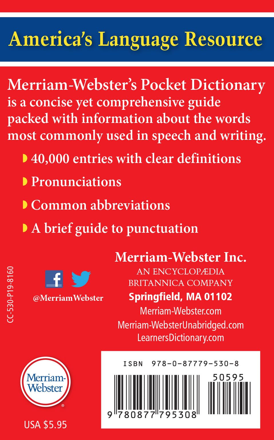 Merriam-Webster's Pocket Dictionary, Newest Edition, (Flexi Paperback) (Pocket Reference Library)