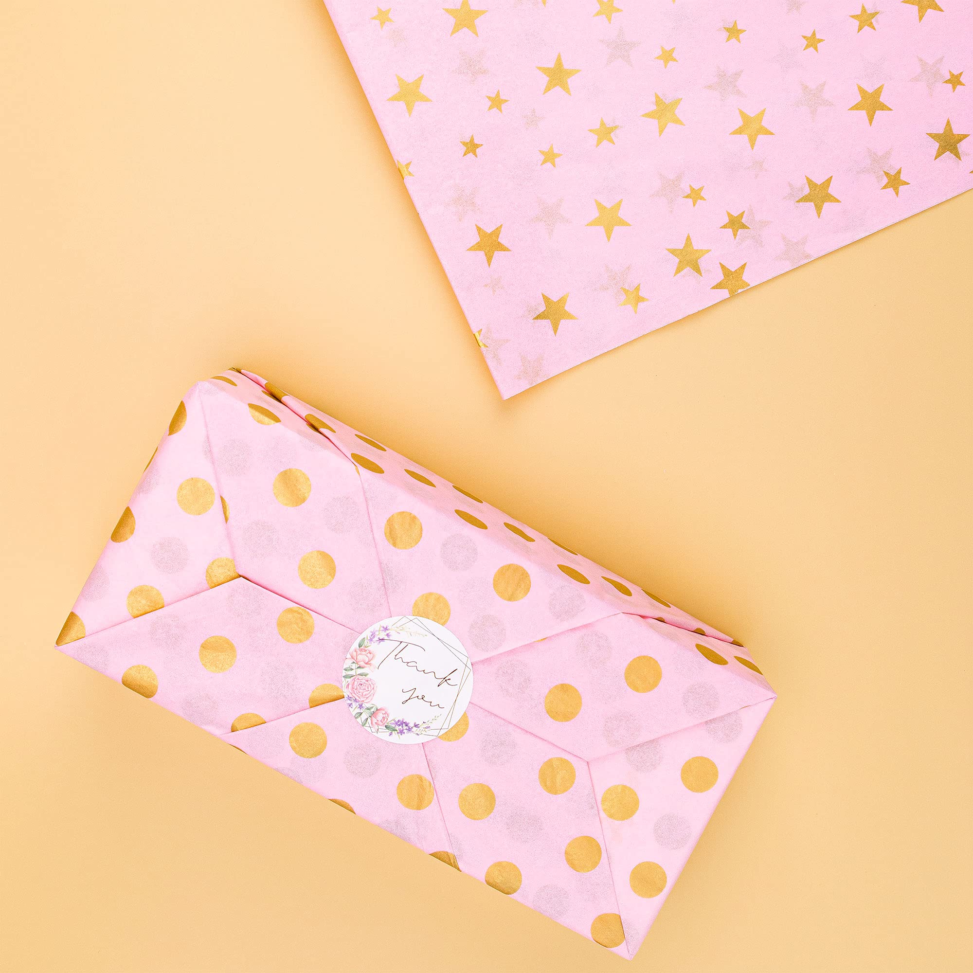 MR FIVE Pink Gold Polka Dot Tissue Paper Bulk,20" x 28",Gift Wrapping Tissue Paper,Tissue Paper for Gift Bags,Wrapping Paper for Baby Shower Graduation,Birthday,Holiday Party Decoration,30 Sheets