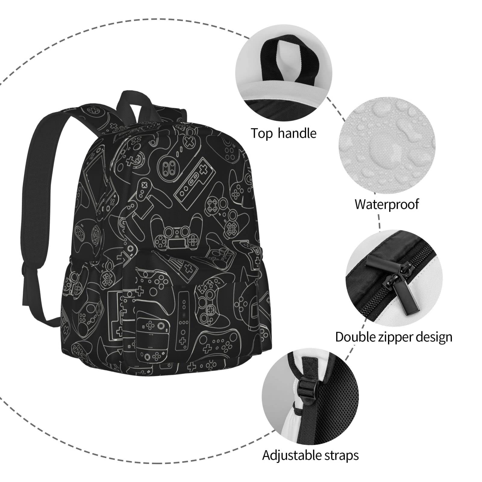 Oplp Video Game Controller Background Gadgets Large Capacity Backpack Lightweight Personalized Laptop Bag Tablet Travel School Bag with Multiple Pockets