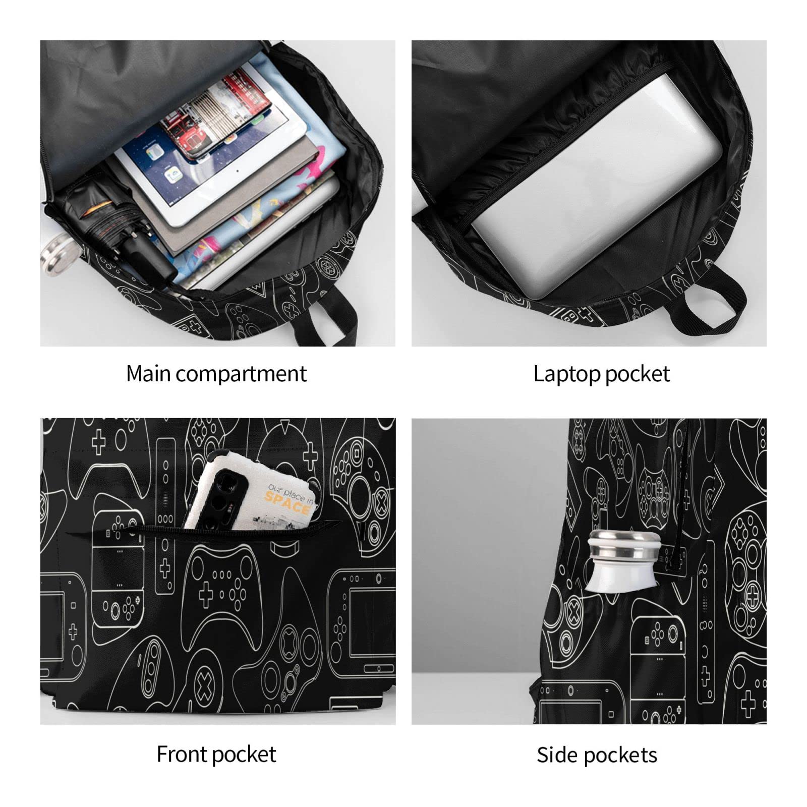 Oplp Video Game Controller Background Gadgets Large Capacity Backpack Lightweight Personalized Laptop Bag Tablet Travel School Bag with Multiple Pockets