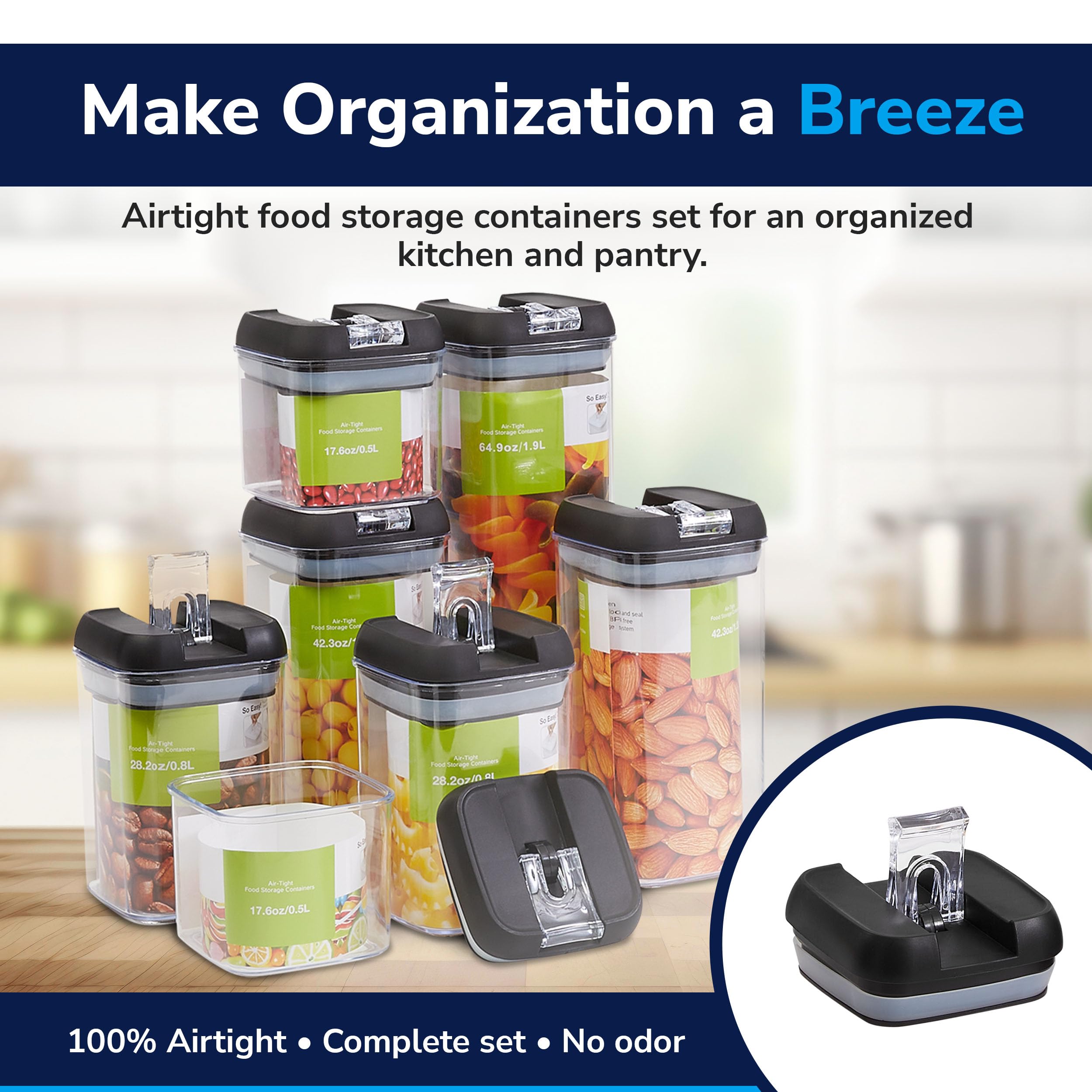 Airtight Food Storage Containers Set with Lids - 7 PCS Home and Kitchen Pantry Organization and Storage - Plastic Canisters for Dry Food, Sugar and Flour - BPA Free Storage bins with Labels, Marker and Ziploc Bags
