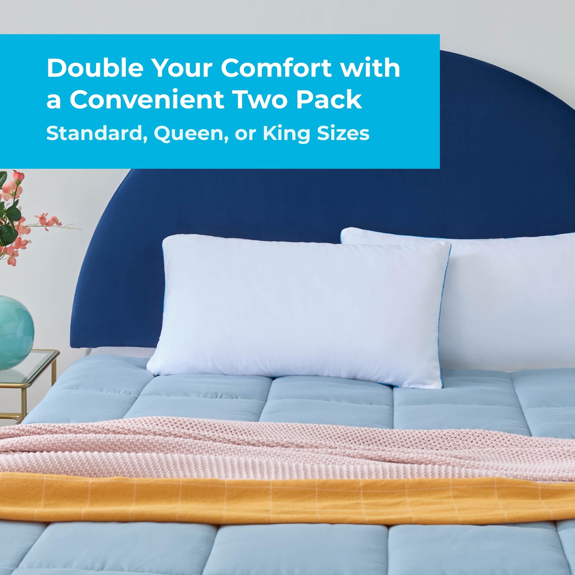 LINENSPA Two Pack Shredded Gel Memory Foam Pillow – Cooling Bed Pillow – Side, Stomach, and Back Sleepers – Pack of 2 – King