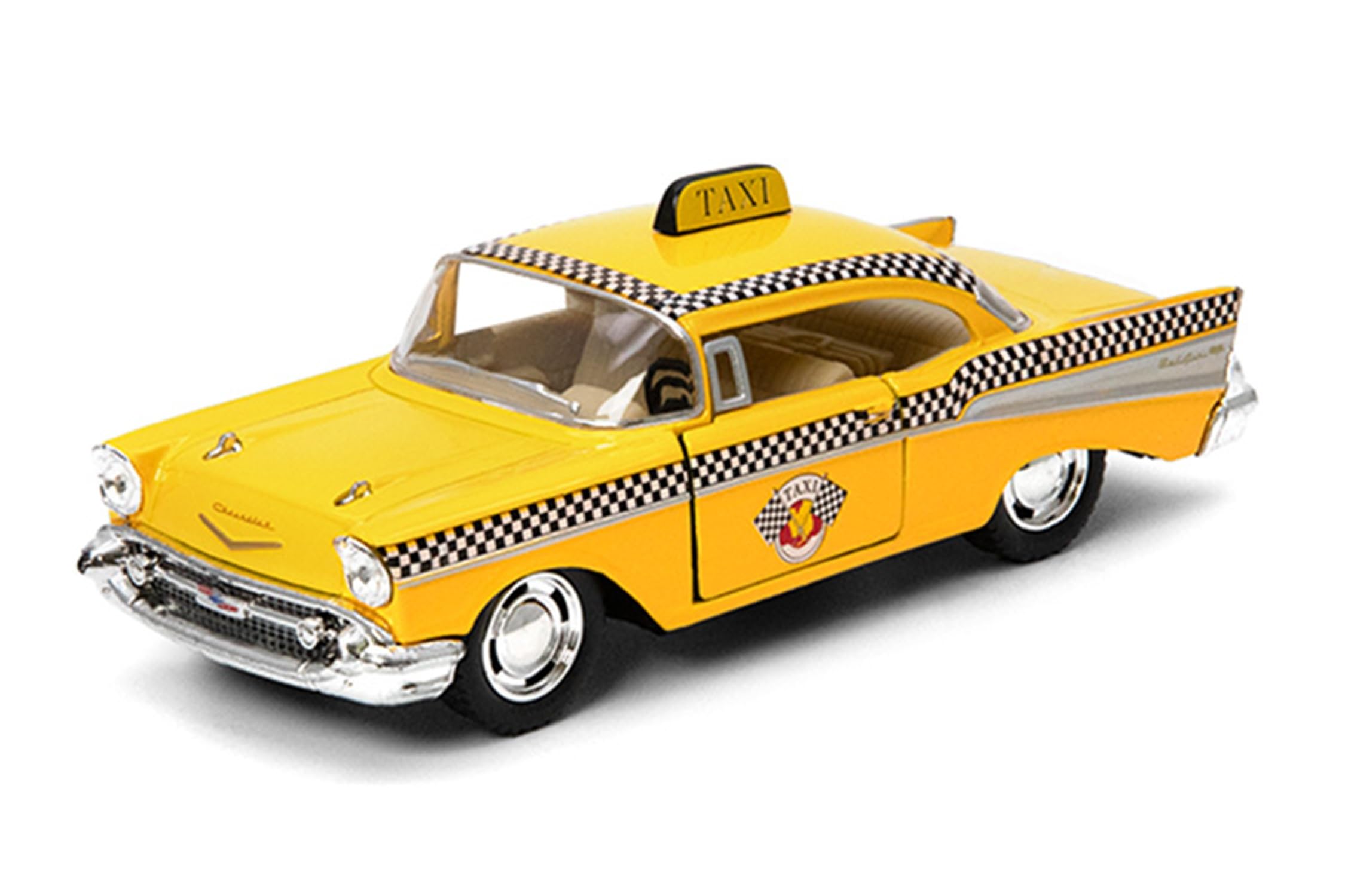 KiNSMART 1957 Chevy Bel Air Coupe Classic π Taxi Cab 5" 1:40 Scale Die Cast Metal Model Toy Car