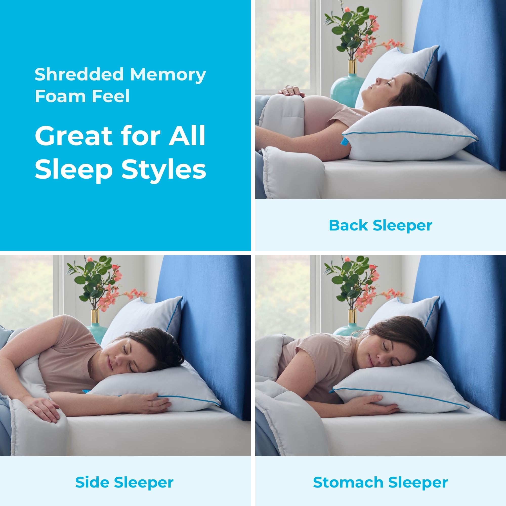 LINENSPA Two Pack Shredded Gel Memory Foam Pillow – Cooling Bed Pillow – Side, Stomach, and Back Sleepers – Pack of 2 – King