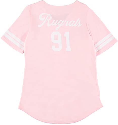 Nickelodeon Ladies 90's Fashion Shirt - Rugrats, Angelica and Chuckie Mesh Baseball Jersey (Light Pink, Small)