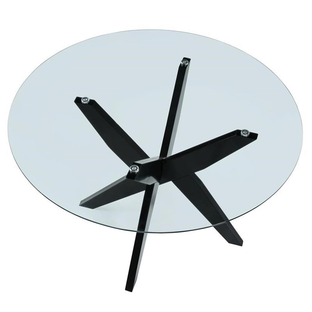 Steve Silver Co Amalie Round Dining Table, Contemporary Pedestal Base, 48" Round Tempered Glass, incd. One Glass Top Dining Table w/Black Base, Dining Room, Kitchen, 48" D x 48" W x 31" H, Black