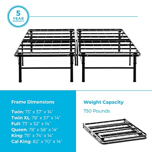 Linenspa 14 Inch Folding Metal Platform Bed Frame - 13 Inches of Clearance - Tons of Under Bed Storage - Heavy Duty Construction - 5 Minute Assembly - Twin