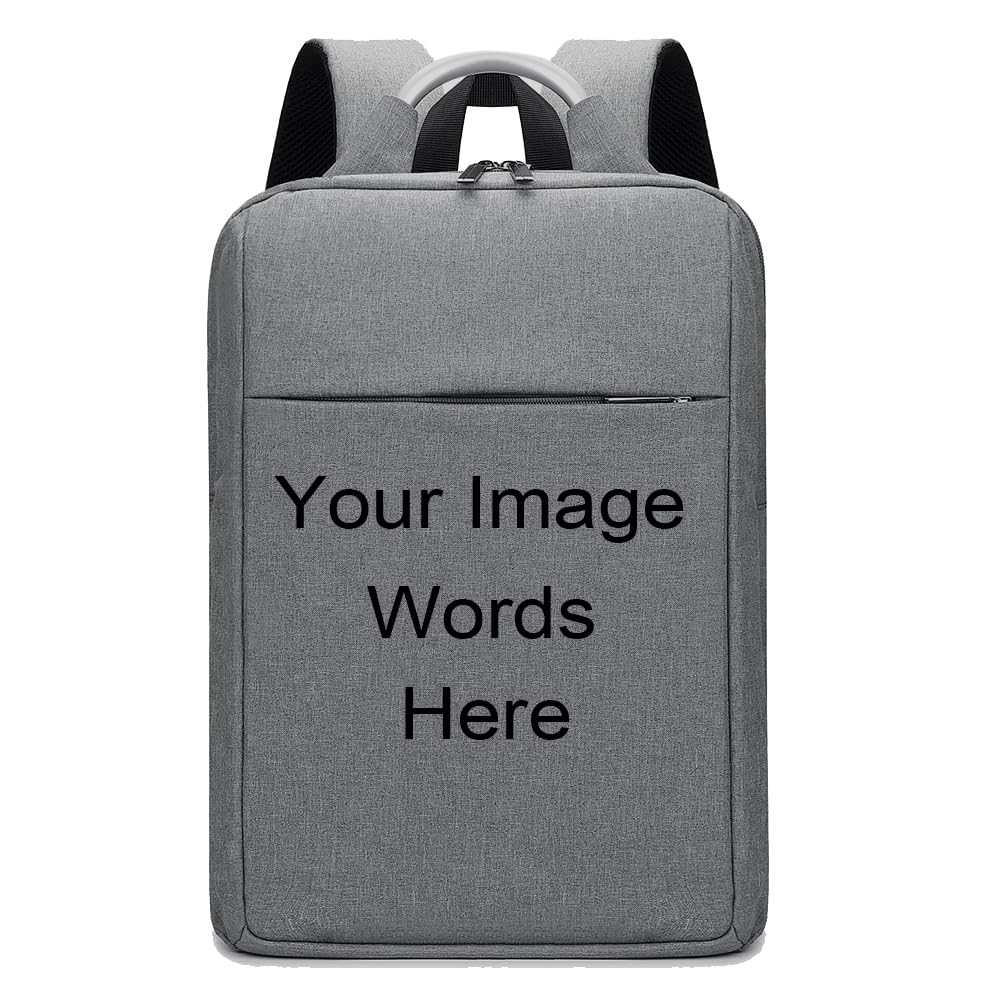 Custom Backpack Laptop Stylish Personalized Back Pack for Teen Women Men (Grey)
