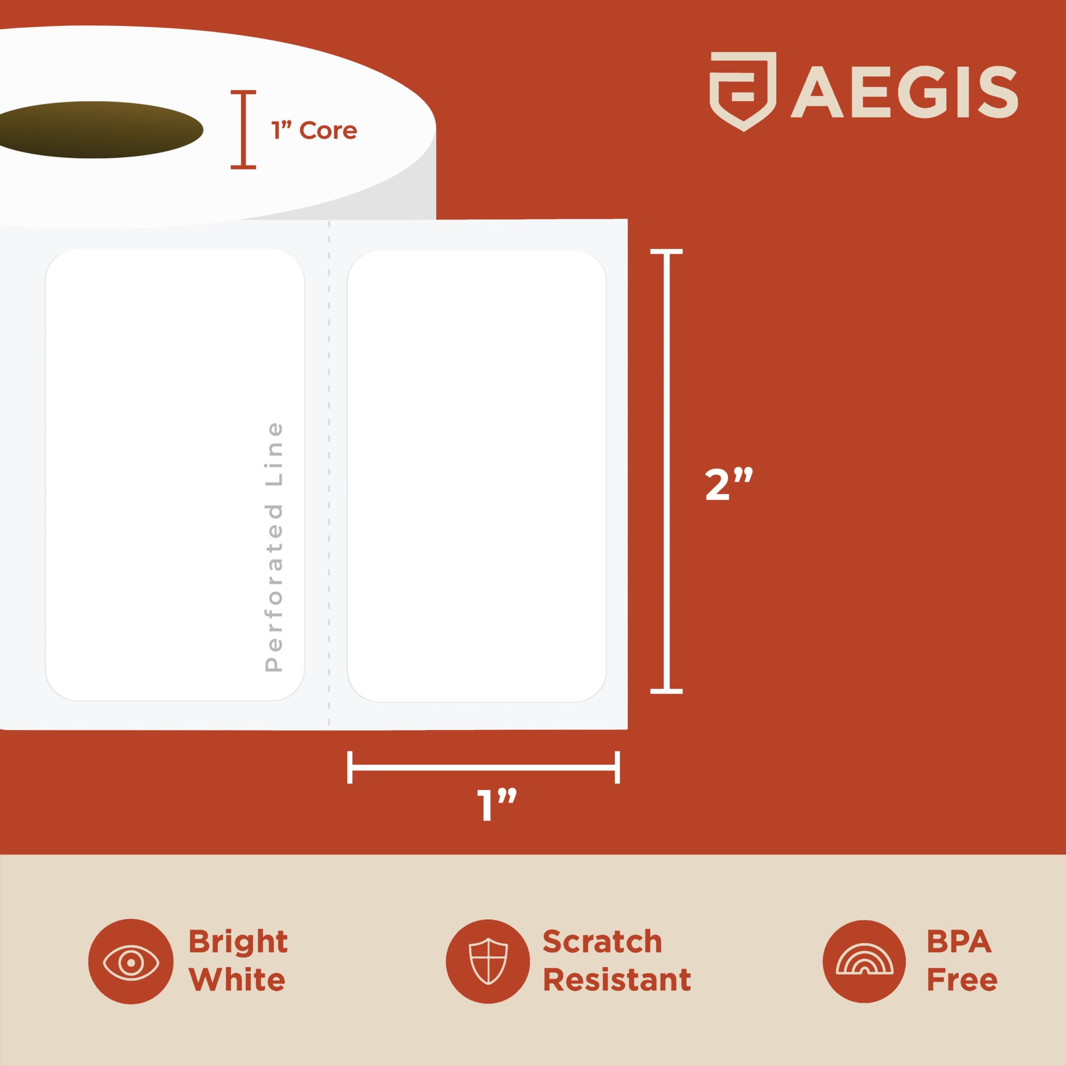 Aegis Adhesives - 2β X 1β Direct Thermal Labels for UPC Barcodes, Address, Perforated & Compatible with Rollo, Zebra, & Other Desktop Label Printers (12 Rolls, 1300/Roll)