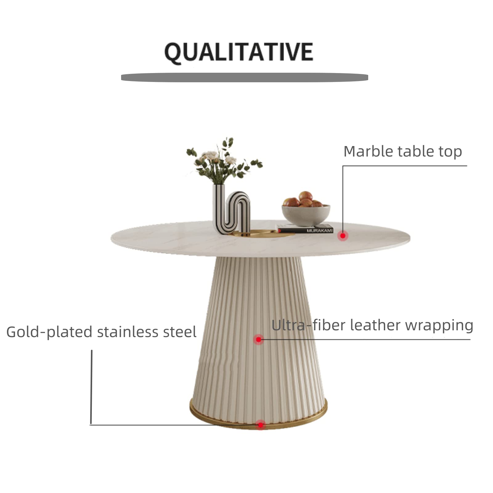 Wohh Round Marble Dining Table, Dining Table Faux Marble, Stone Top Dining Table Set for 6-8 (53 Table and 6 Chairs)