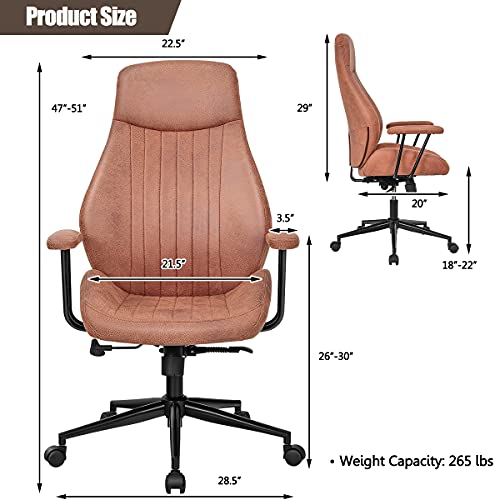 Giantex Ergonomic Office Chair, Suede Leather Office Chair, High Back Computer Desk Chair with Removable Padded Armrest for Executive Home Office, Executive Chair (Dark Brown)