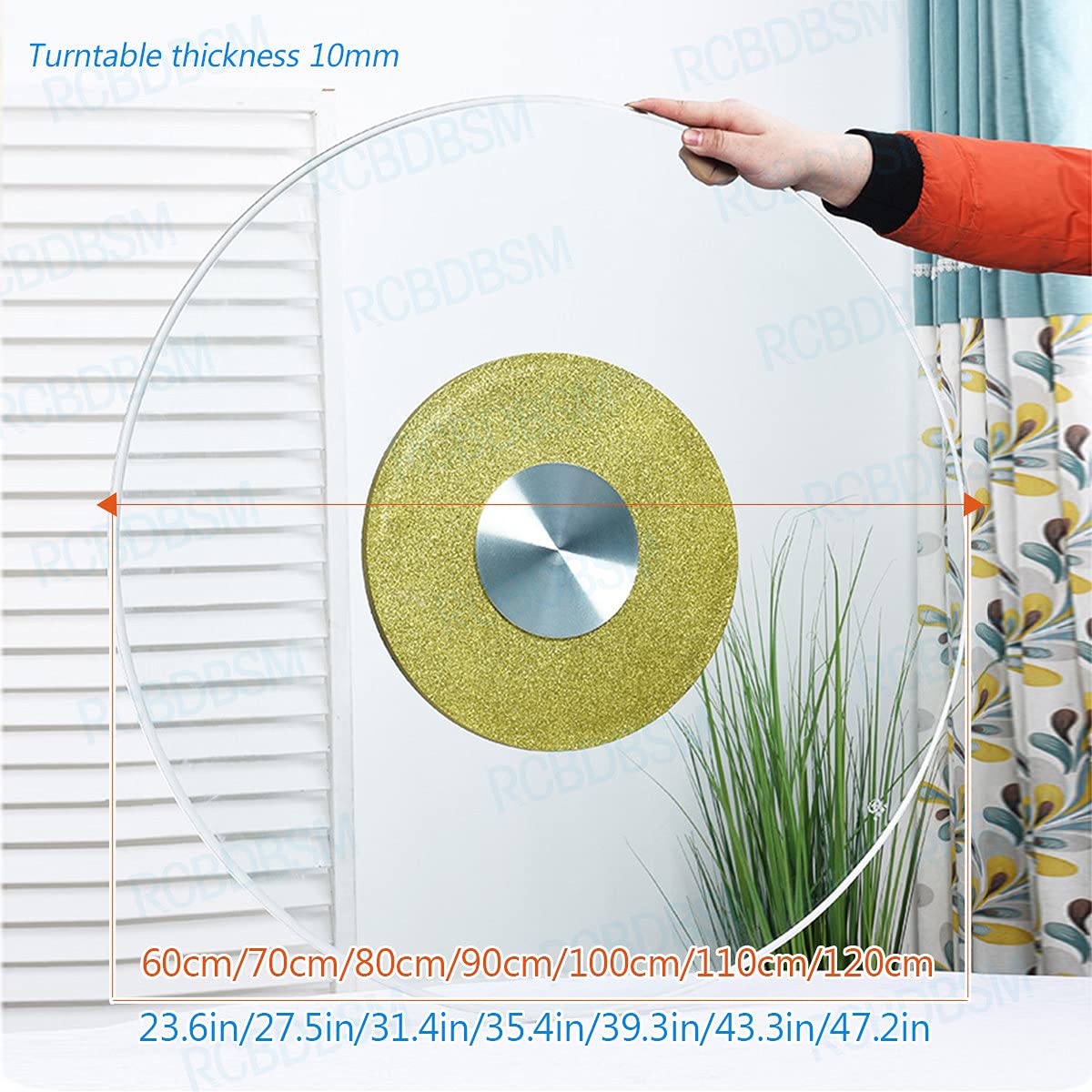 Round Lazy Susan Turntable 24/28/31/35/39/43/47 inch, Tempered Glass Rotating Tray, for Kitchen, Restaurant, Dining Table, Easy to Share All Food,Gold-60cm/23.6in