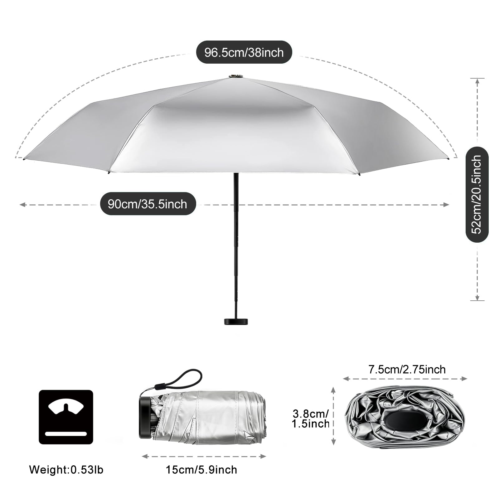 LEAGERA Mini Umbrella For Purse - UPF 50+ UV Blocker Sun Protection Umbrella, Small Micro Travel Parasol Design for Women,Yellow