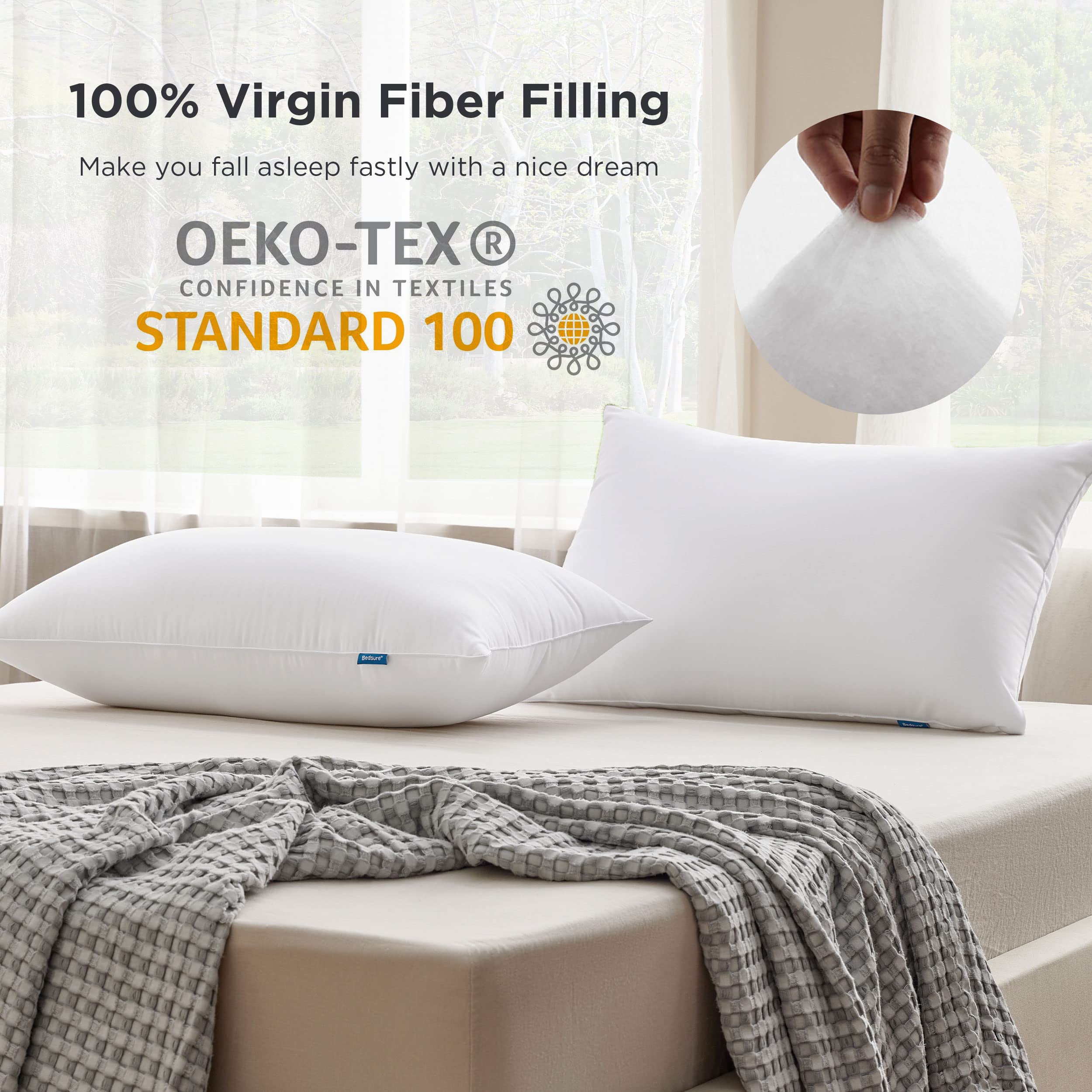 Bedsure King Size Pillows - King Pillows 2 Pack Hotel Quality, Firm Pillows King Size Set of 2 Supportive, Fluffy Pillow for Side and Back Sleeper