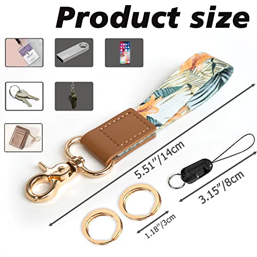 Handlein Key Ring Bracelet ,Mini Keychain Bracelet for Women,Key Rings for Keychains Holder Car ID Badges Card Wallet Phone Camera.(Yellow Flower)