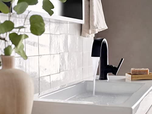 Moen Doux Matte Black One-Handle High Arc Laminar Stream Bathroom Faucet, S6910BL